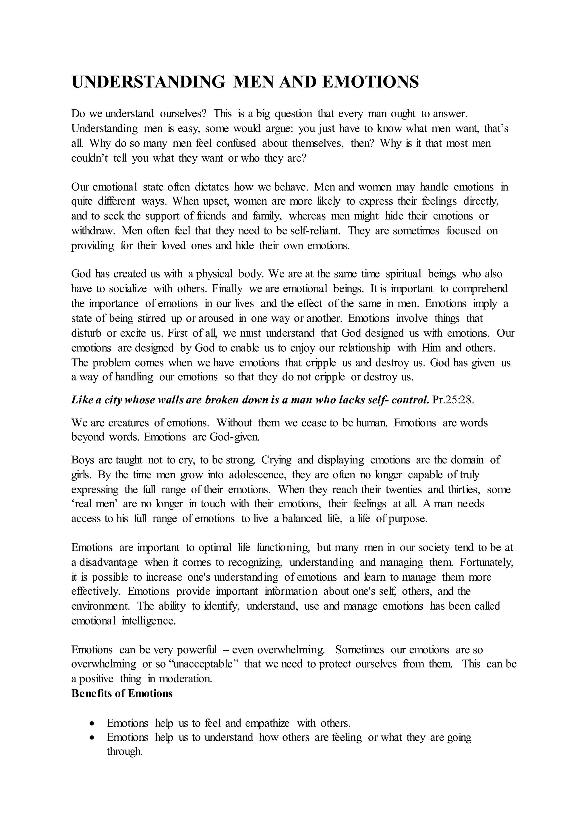 Understanding Men and Emotions | DOCX