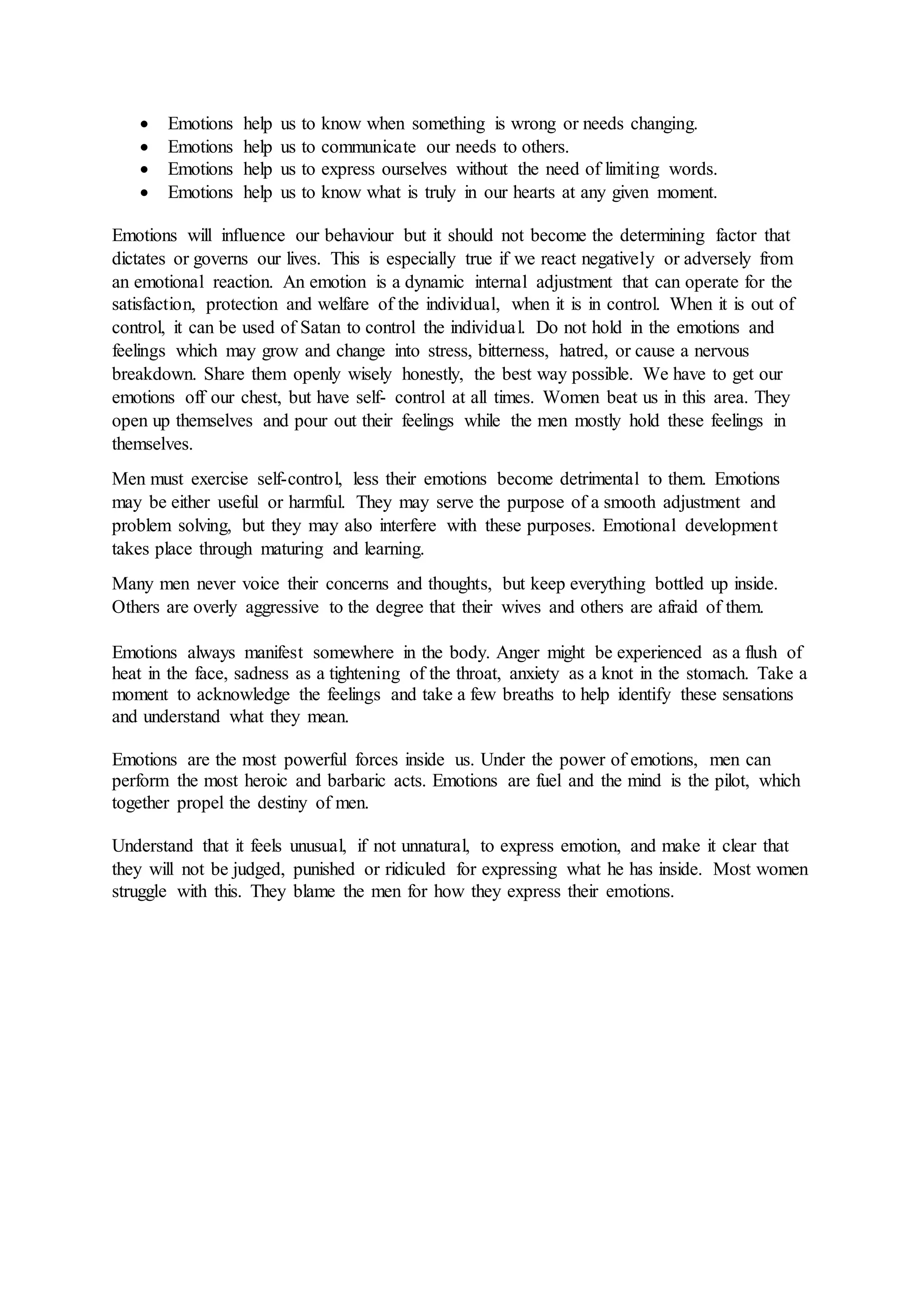 Understanding Men and Emotions | DOCX