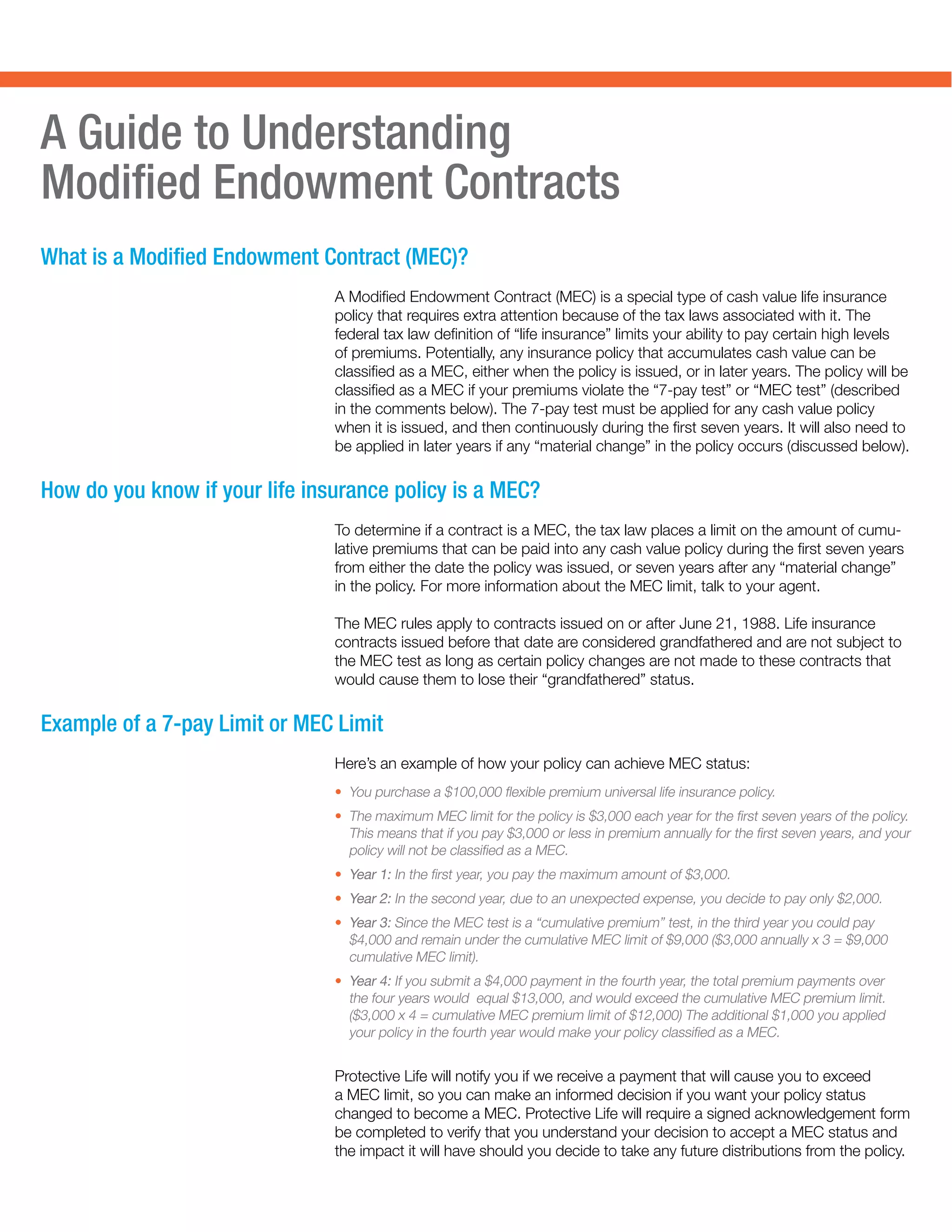 Understanding Modified Endowment Contracts (MEC) | PDF | Life Insurance ...