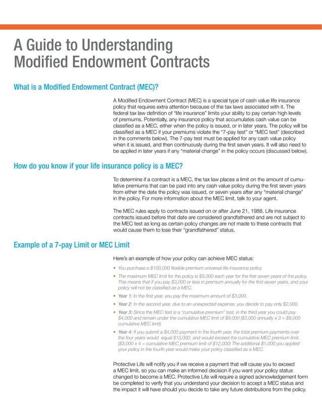 Understanding Modified Endowment Contracts (MEC) | PDF | Life Insurance ...