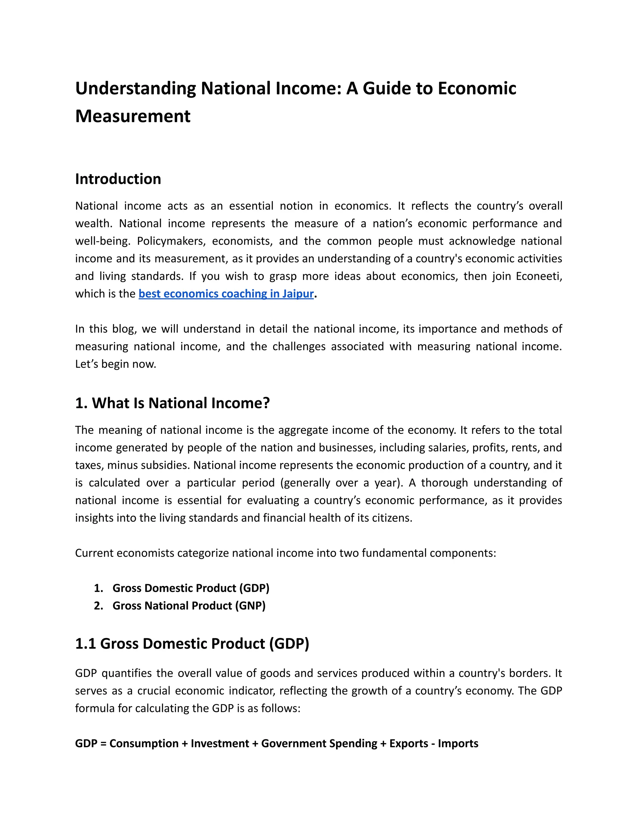 Understanding National Income: A Guide to Economic Measurement | PDF