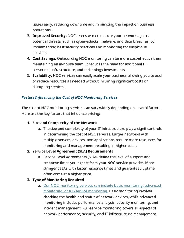 Understanding NOC Monitoring Services with Costs and Benefits in AI-NOC.docx | Computer ...