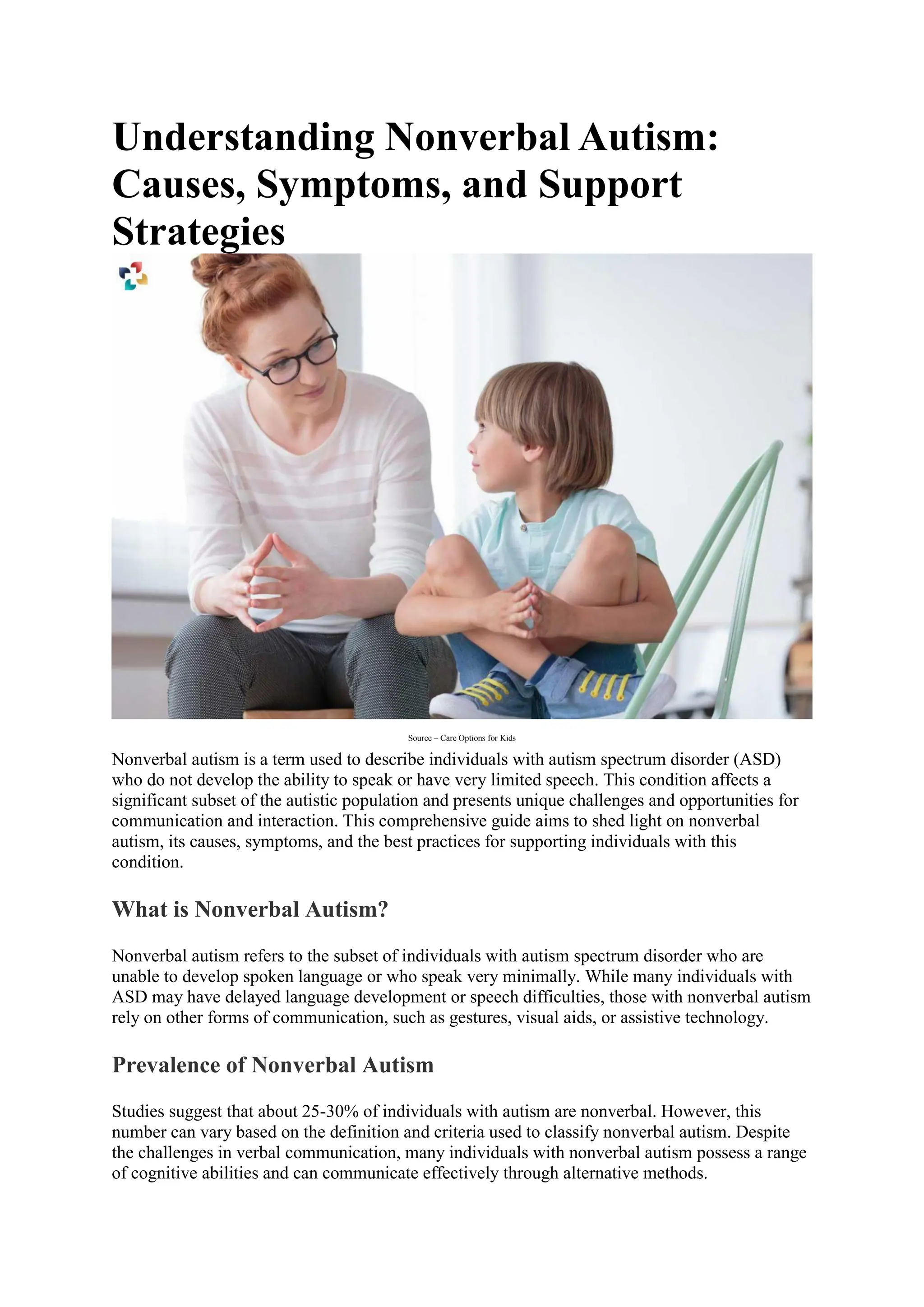 Nonverbal Autism: Causes, Symptoms, and Support Strategies | The ...