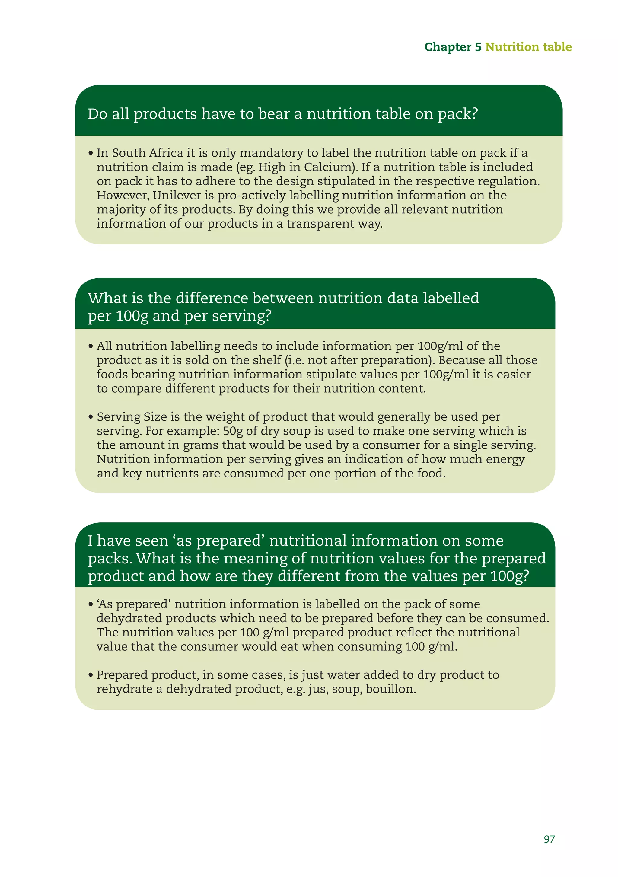 Understanding nutrition tables | PDF