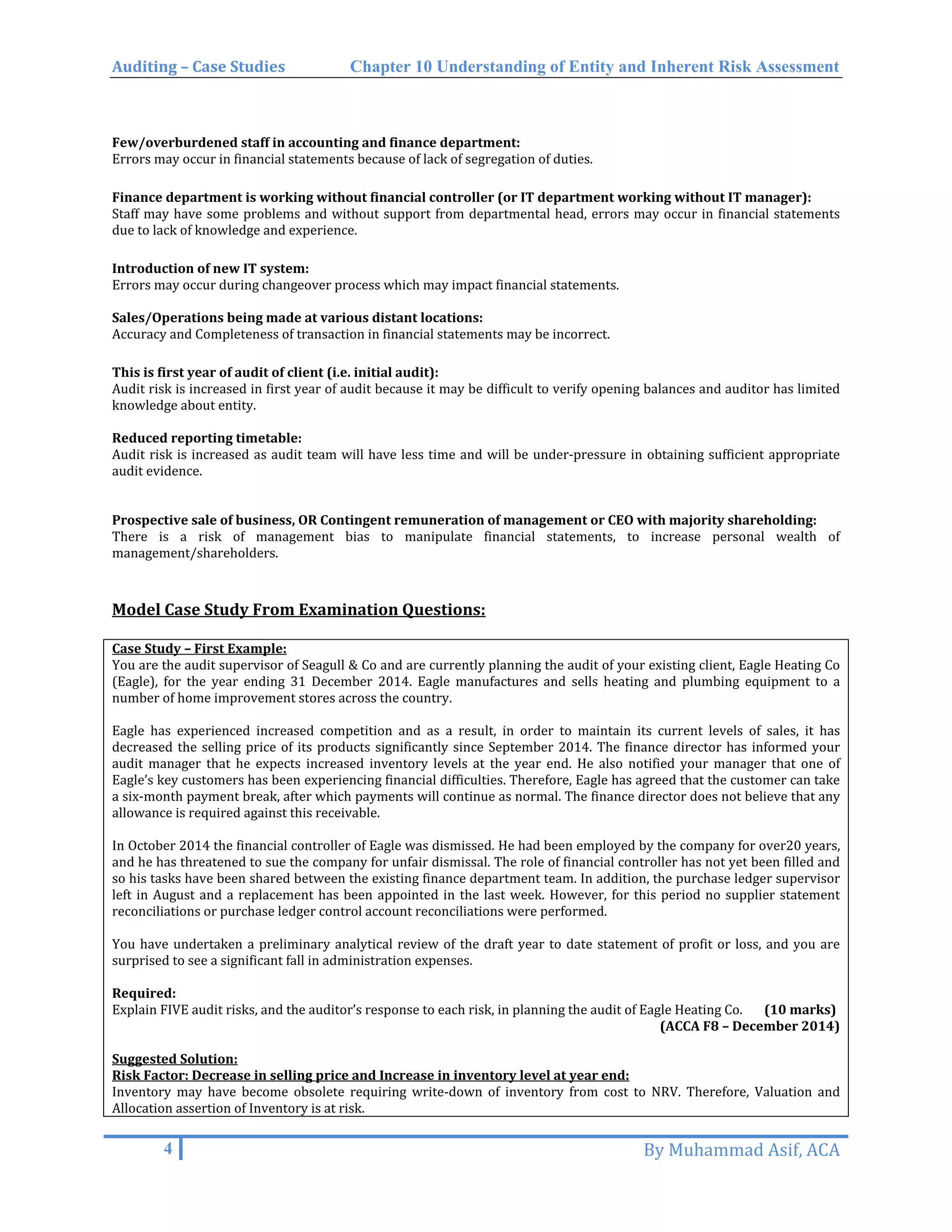 Understanding of entity and inherent risk assessment (including case ...