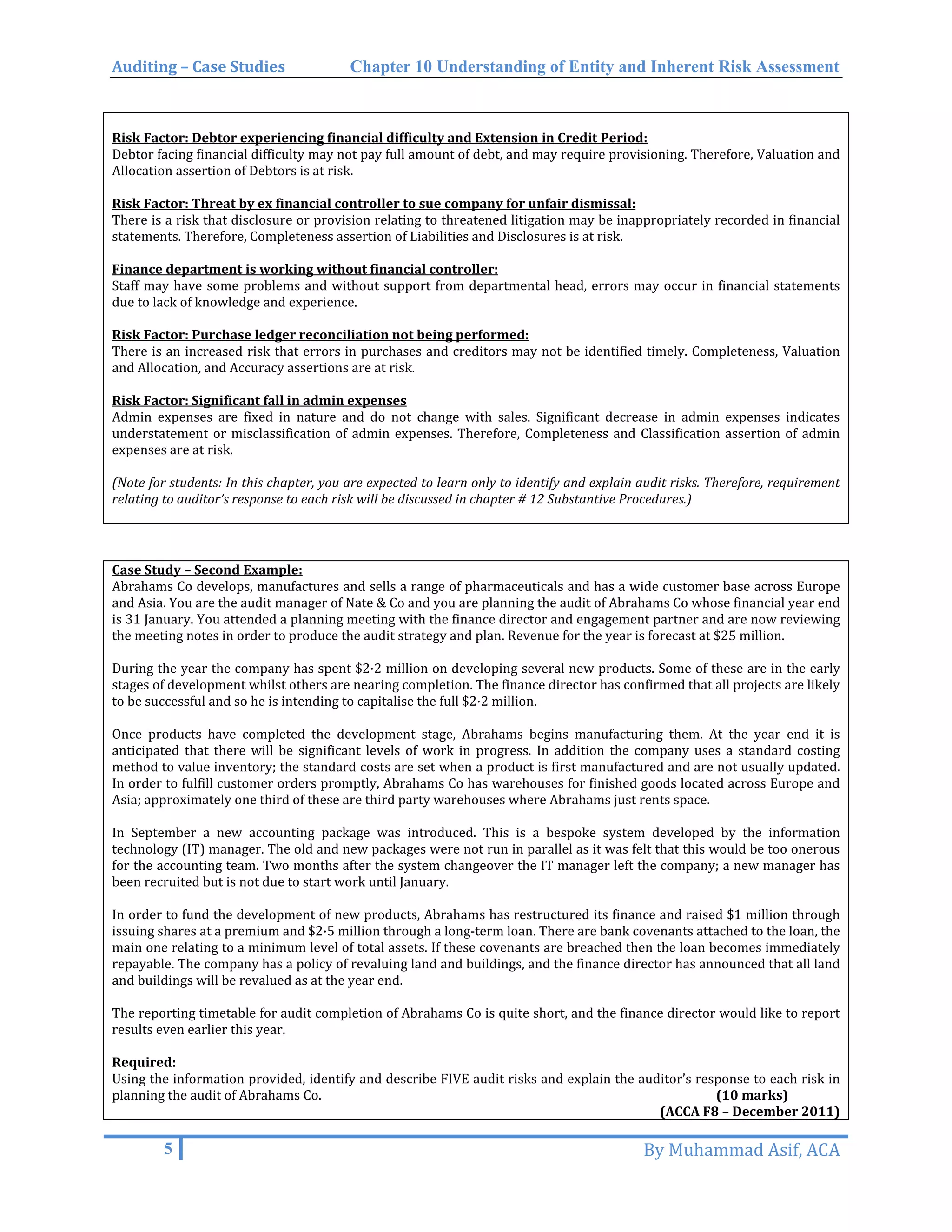 Understanding of entity and inherent risk assessment (including case ...