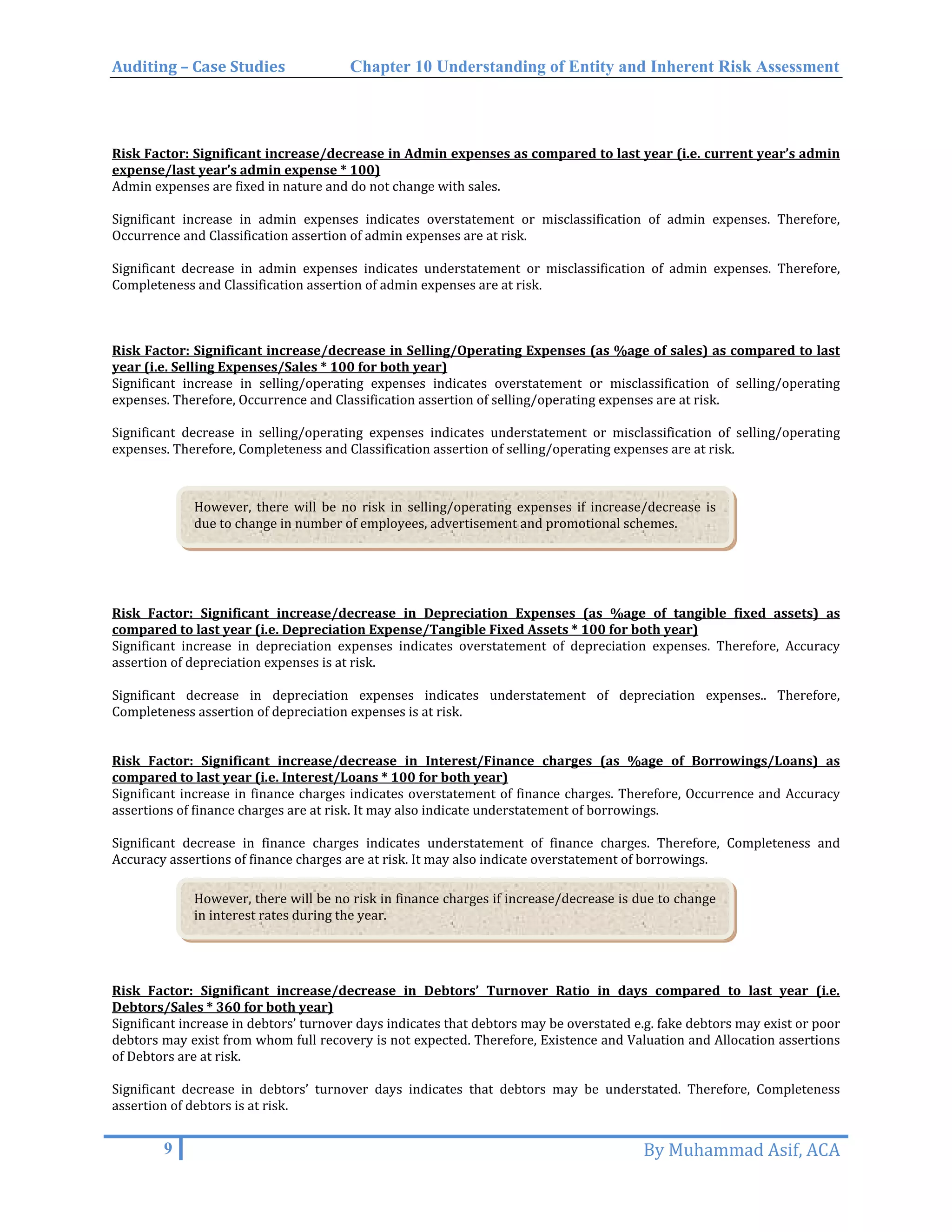 Understanding of entity and inherent risk assessment (including case ...
