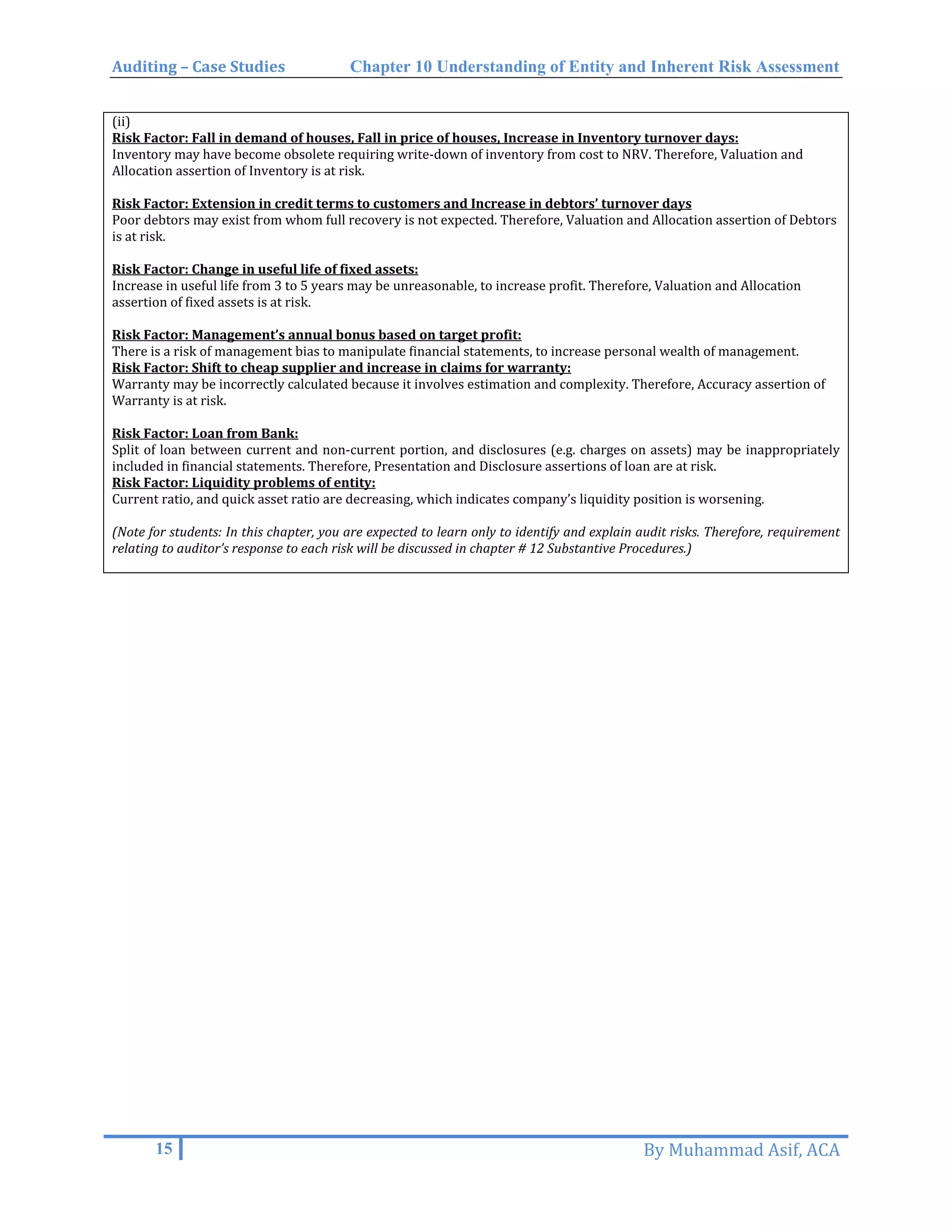 Understanding of entity and inherent risk assessment (including case ...