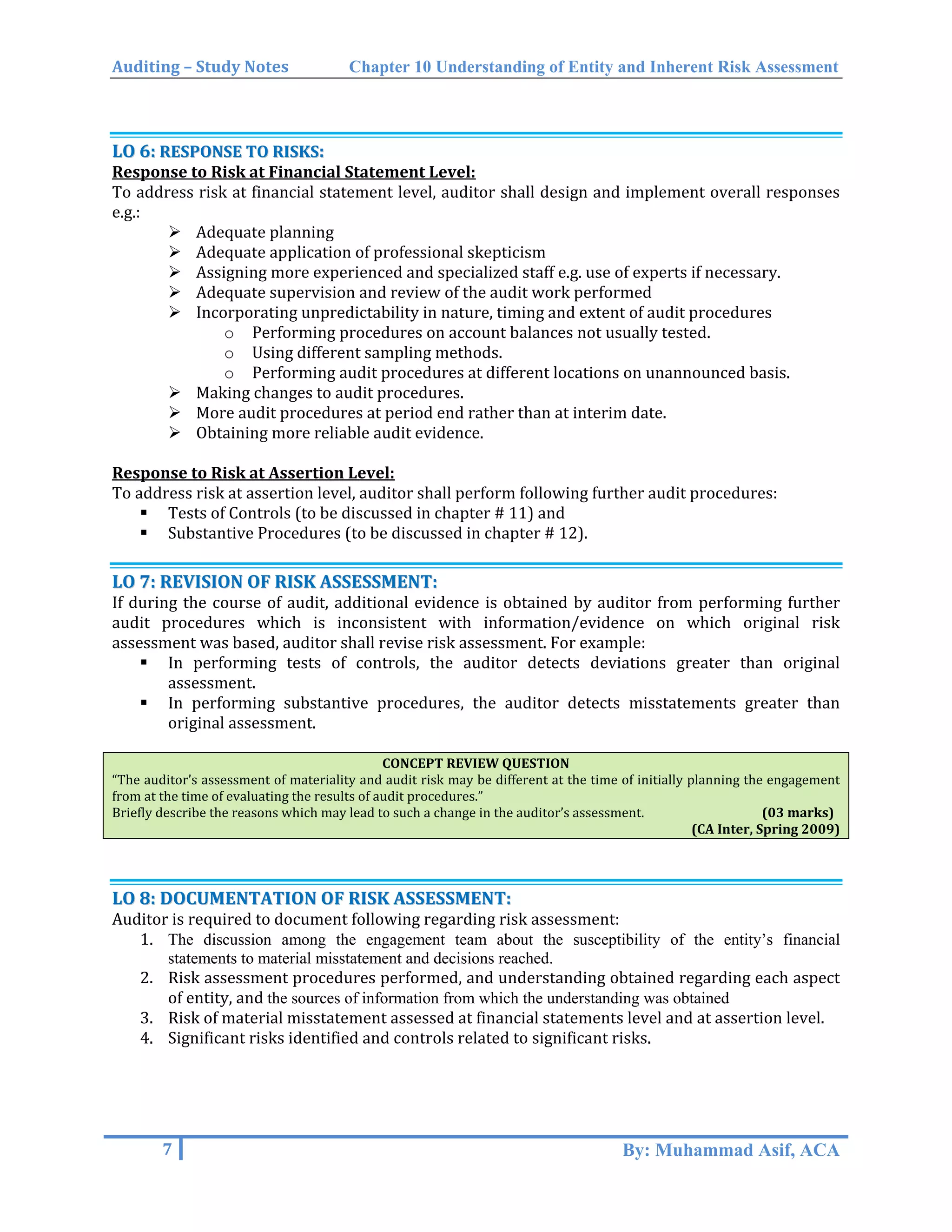 Understanding of entity and inherent risk assessment (including case ...