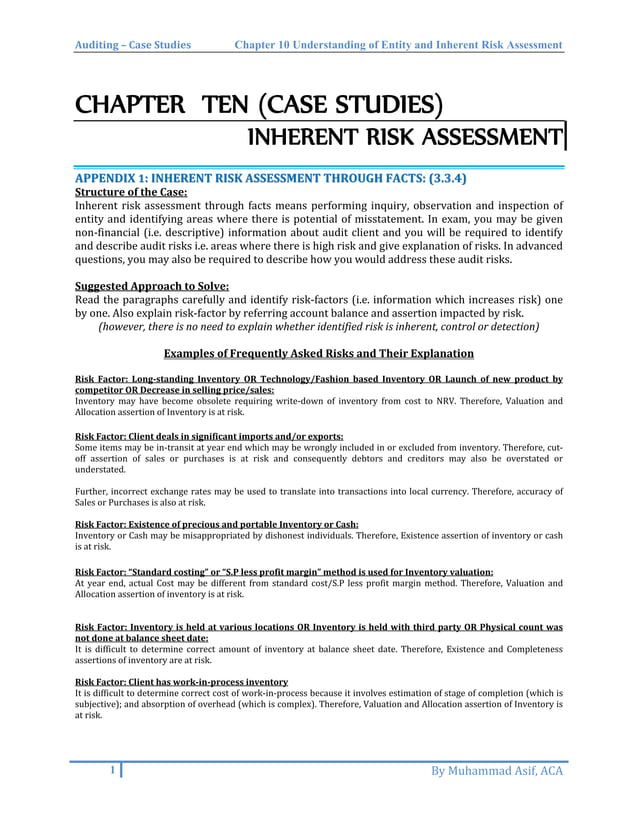 Understanding of entity and inherent risk assessment (including case ...