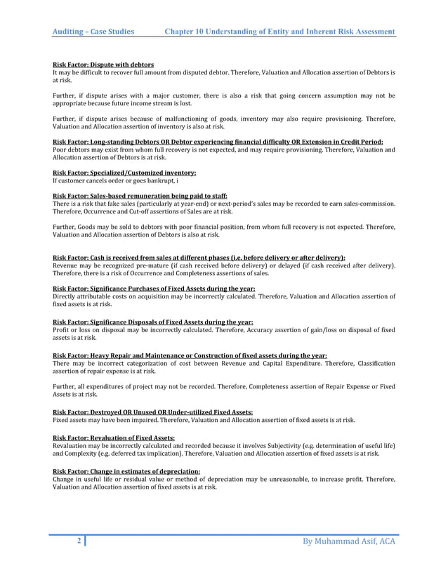 Understanding of entity and inherent risk assessment (including case ...