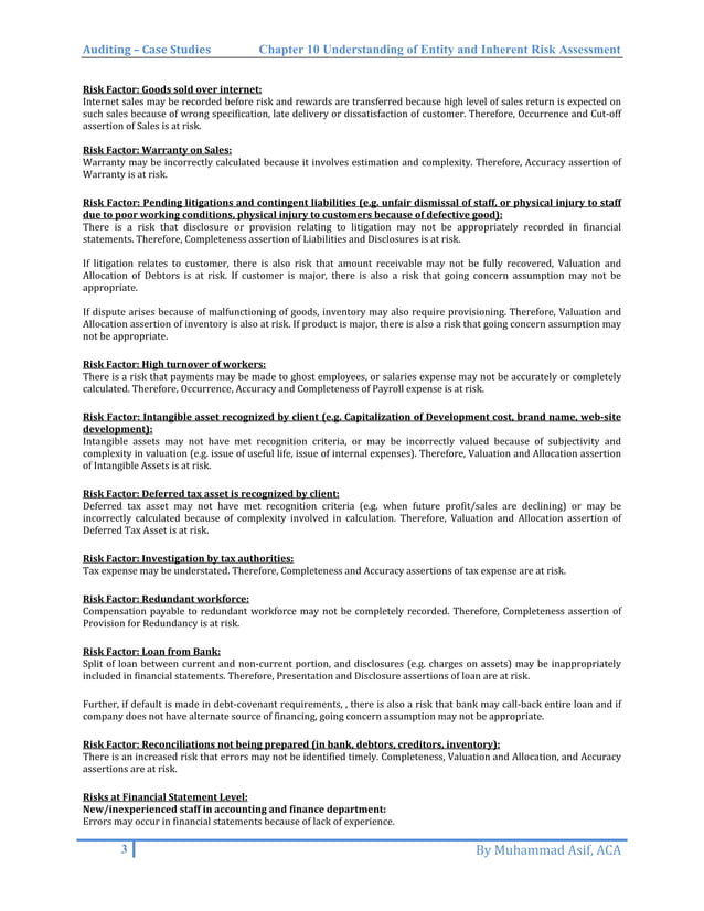 Understanding of entity and inherent risk assessment (including case ...