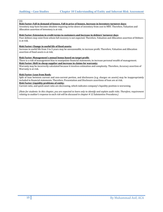 Understanding of entity and inherent risk assessment (including case ...