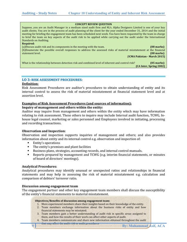 Understanding of entity and inherent risk assessment (including case ...