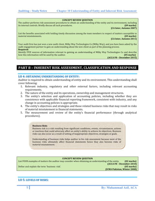 Understanding of entity and inherent risk assessment (including case ...