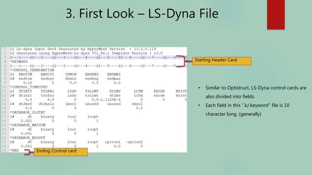 Understanding optistruct & LS-Dyna files using text editor | PPTX