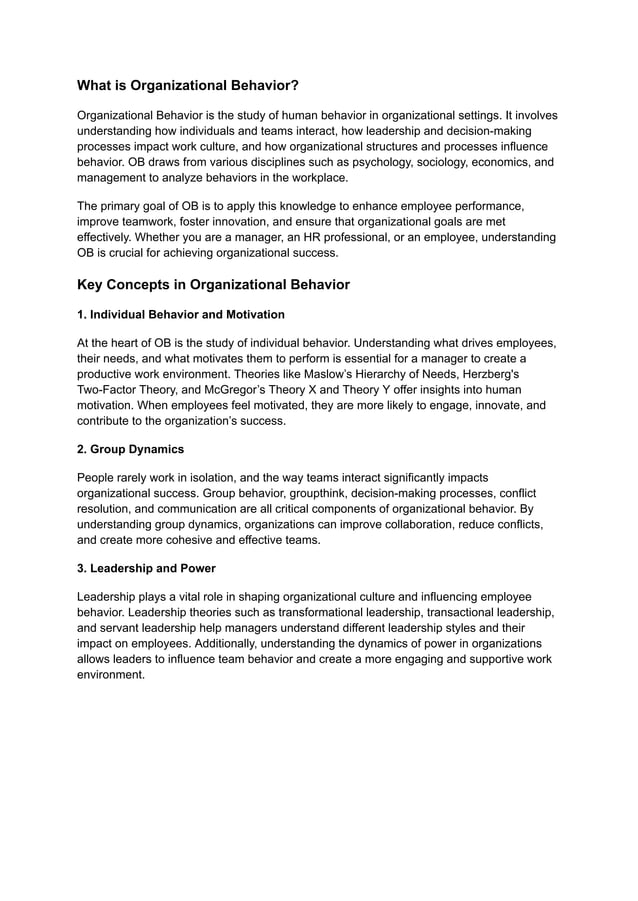 Understanding Organizational Behavior: Key to a Thriving Workplace | PDF