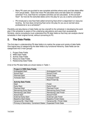 Understanding p6 dates | PDF