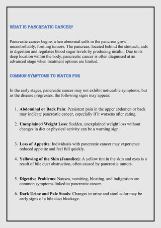 Understanding Pancreatic Cancer: Symptoms, Diagnosis, and Treatment | PDF