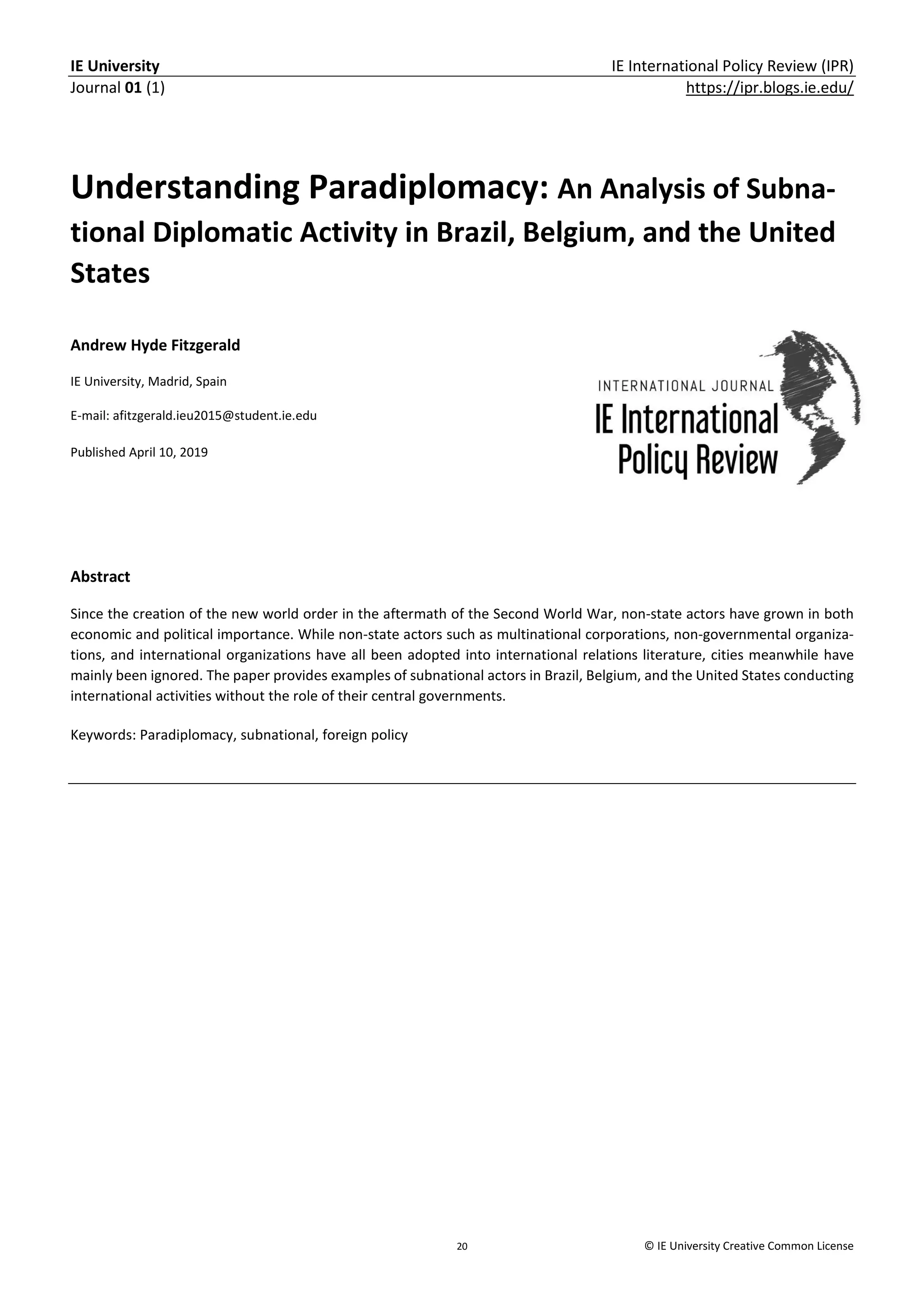 Understanding paradiplomacy an analysis of subnational diplomatic ...