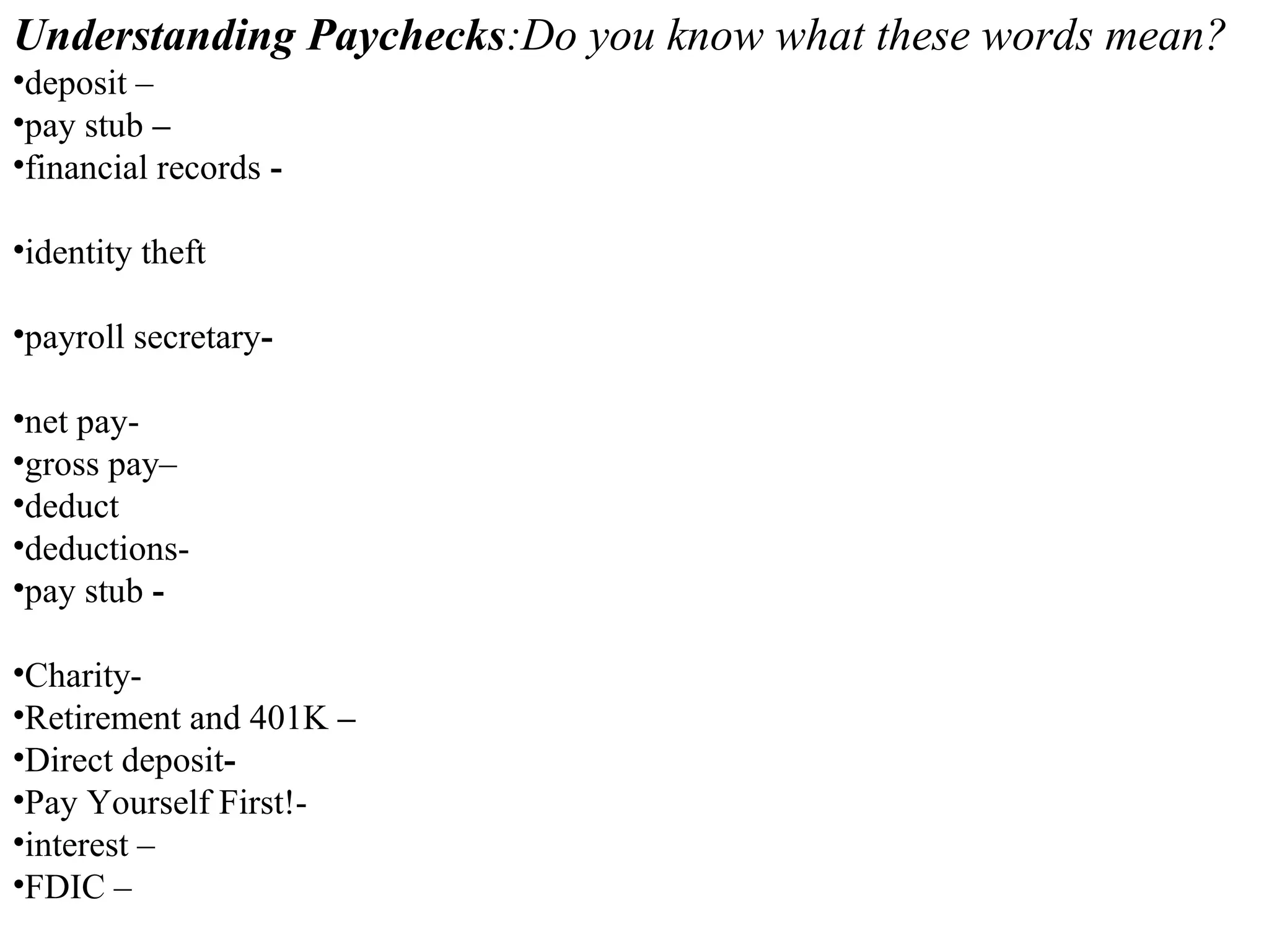 *Understanding Paychecks | PPT