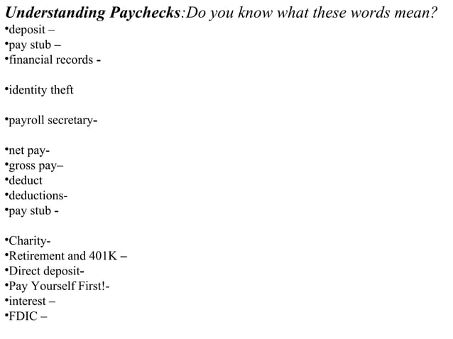 *Understanding Paychecks | PPT | Consumer Banking | Personal Finance