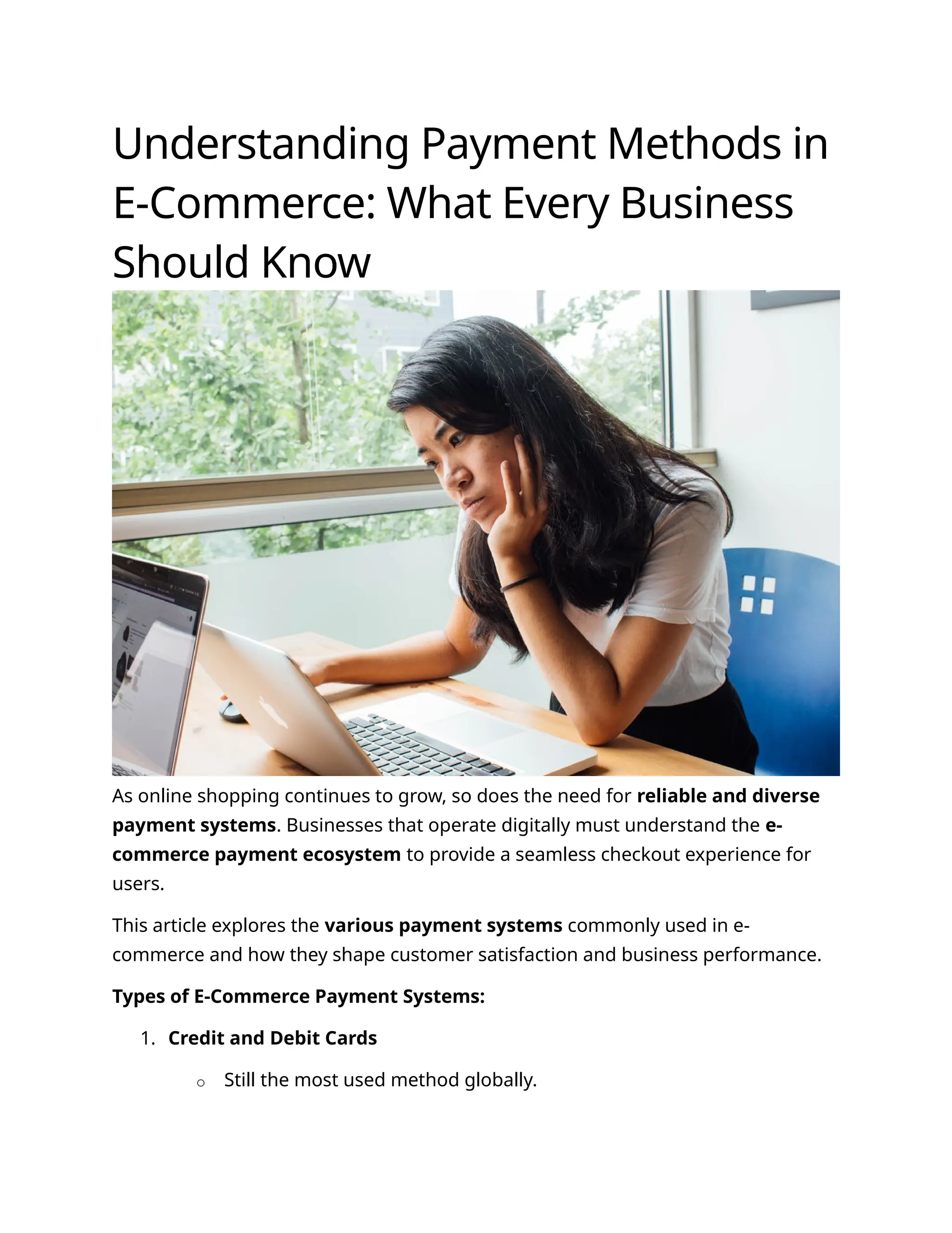 Understanding Types of E-commerce payment systems | DOCX