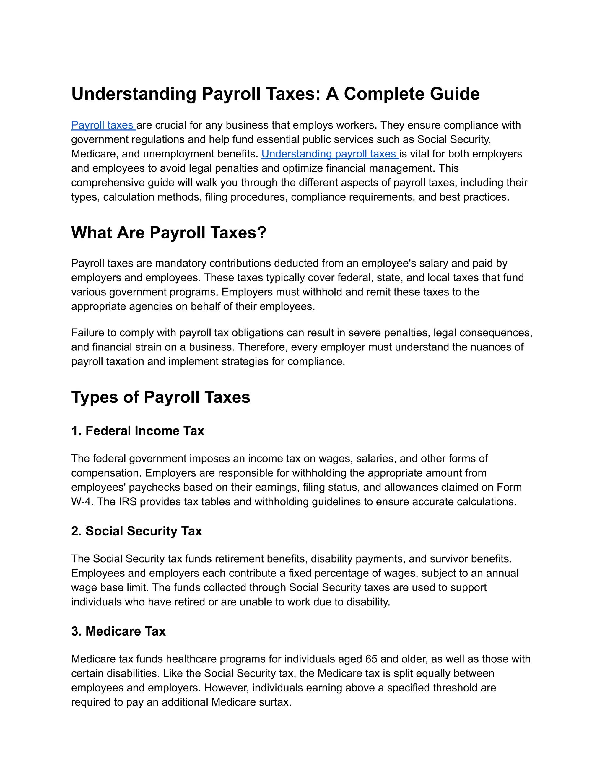 Understanding Payroll Taxes: A Complete Guide for Employers | PDF