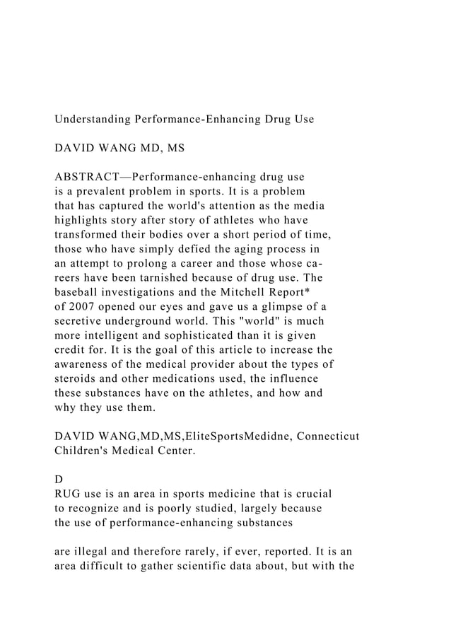 Understanding Performance-Enhancing Drug UseDAVID WANG MD,.docx