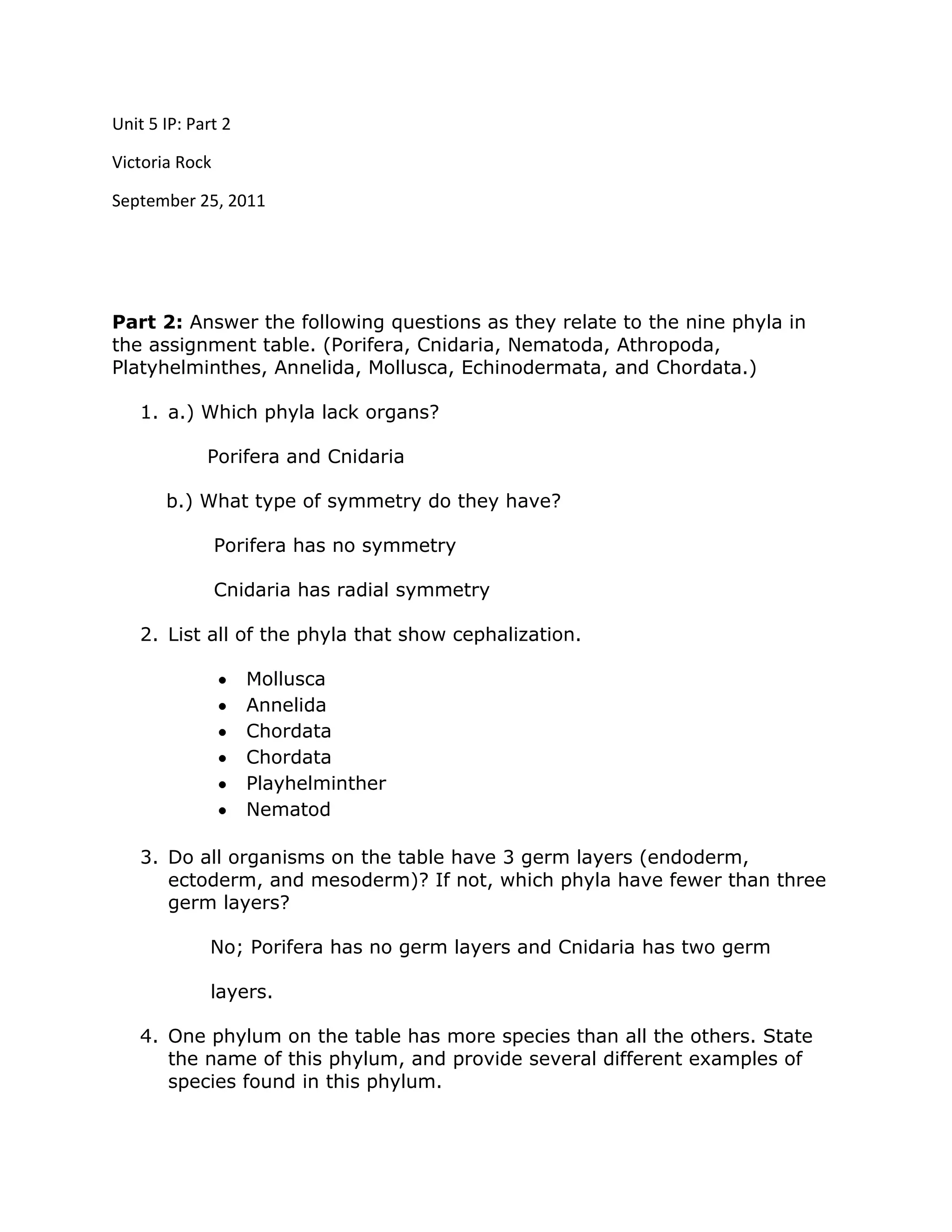 Understanding phyla dichotomous key steps and classification part 2 | DOCX