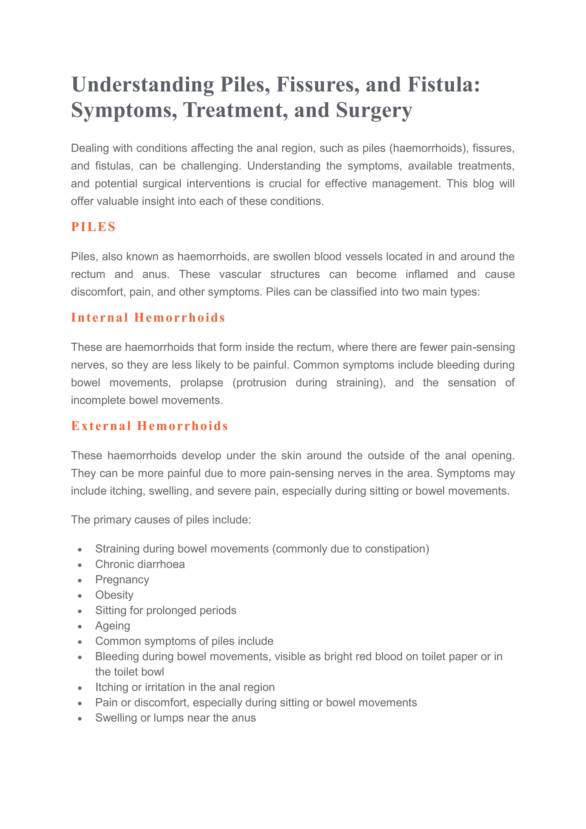 Understanding Piles, Fissures, and Fistula - Symptoms, Treatment, and Surgery.docx