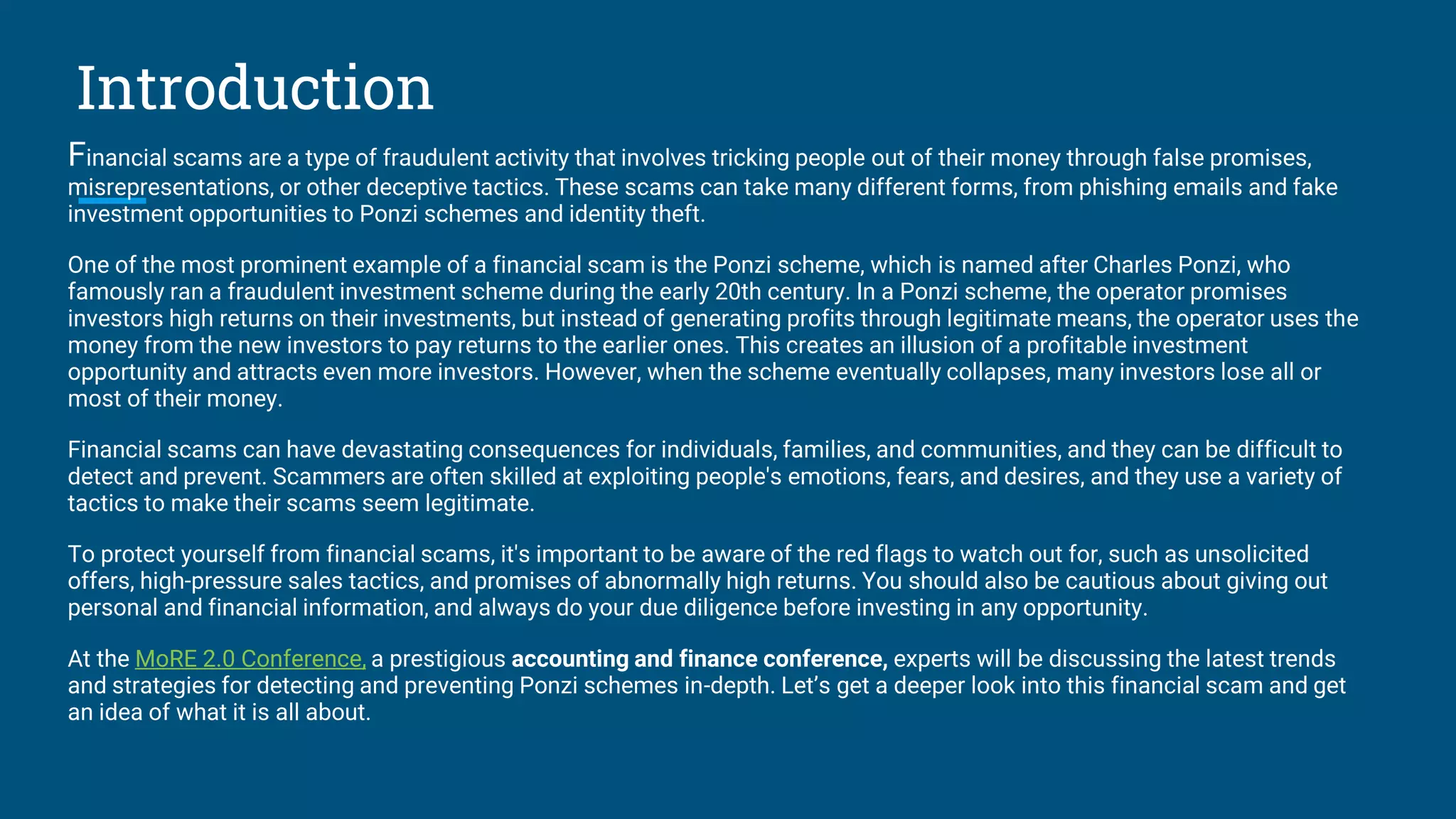 Understanding Ponzi Schemes With MoRE 2.0 Conference | PPTX