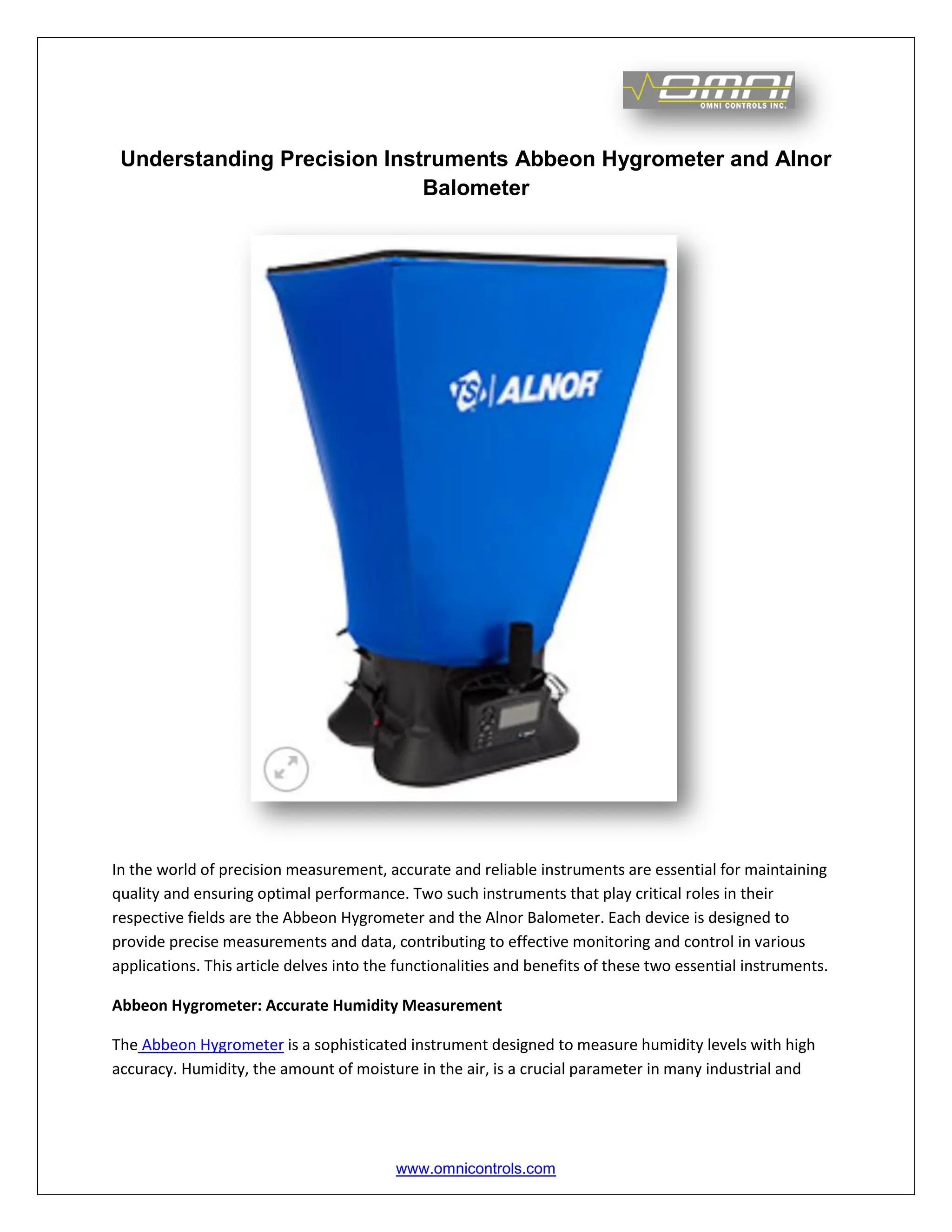 Understanding Precision Instruments Abbeon Hygrometer and Alnor ...