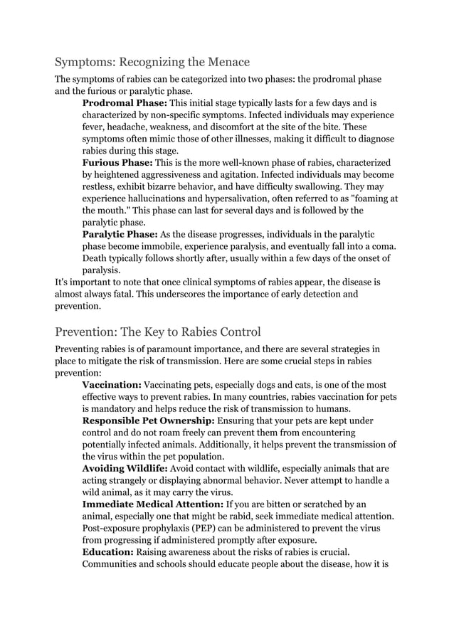 Understanding Rabies: Causes, Symptoms, and Prevention | PDF ...