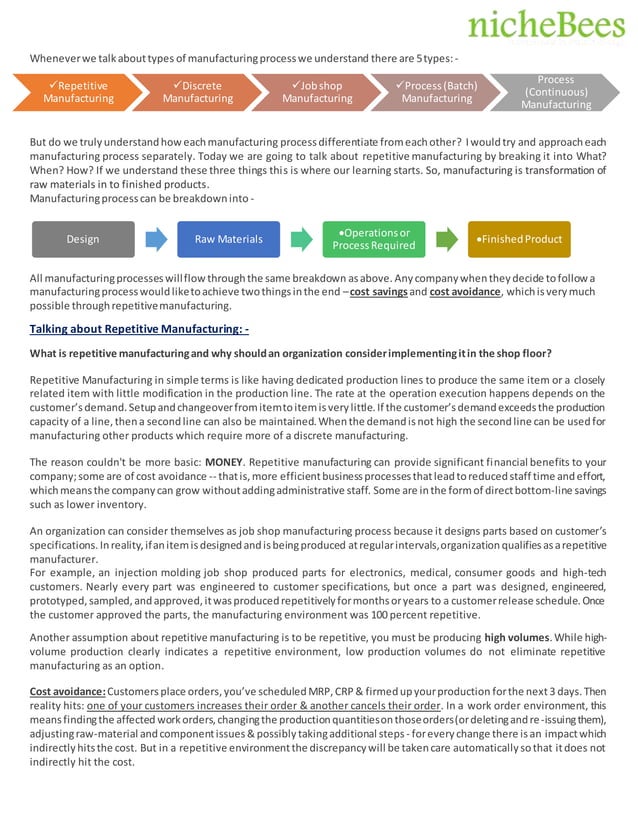 Understanding Repetitive Manufacturing | DOCX | Manufacturing Industry ...