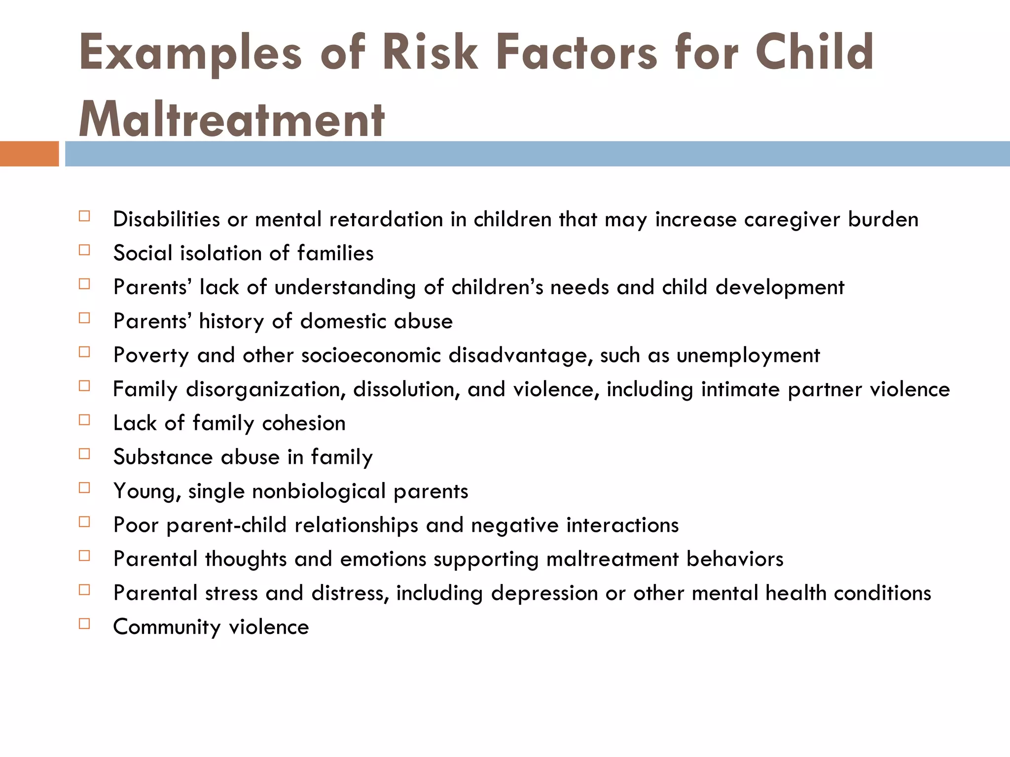 Understanding Risk and Protective Factors in Child Maltreatment | PPT