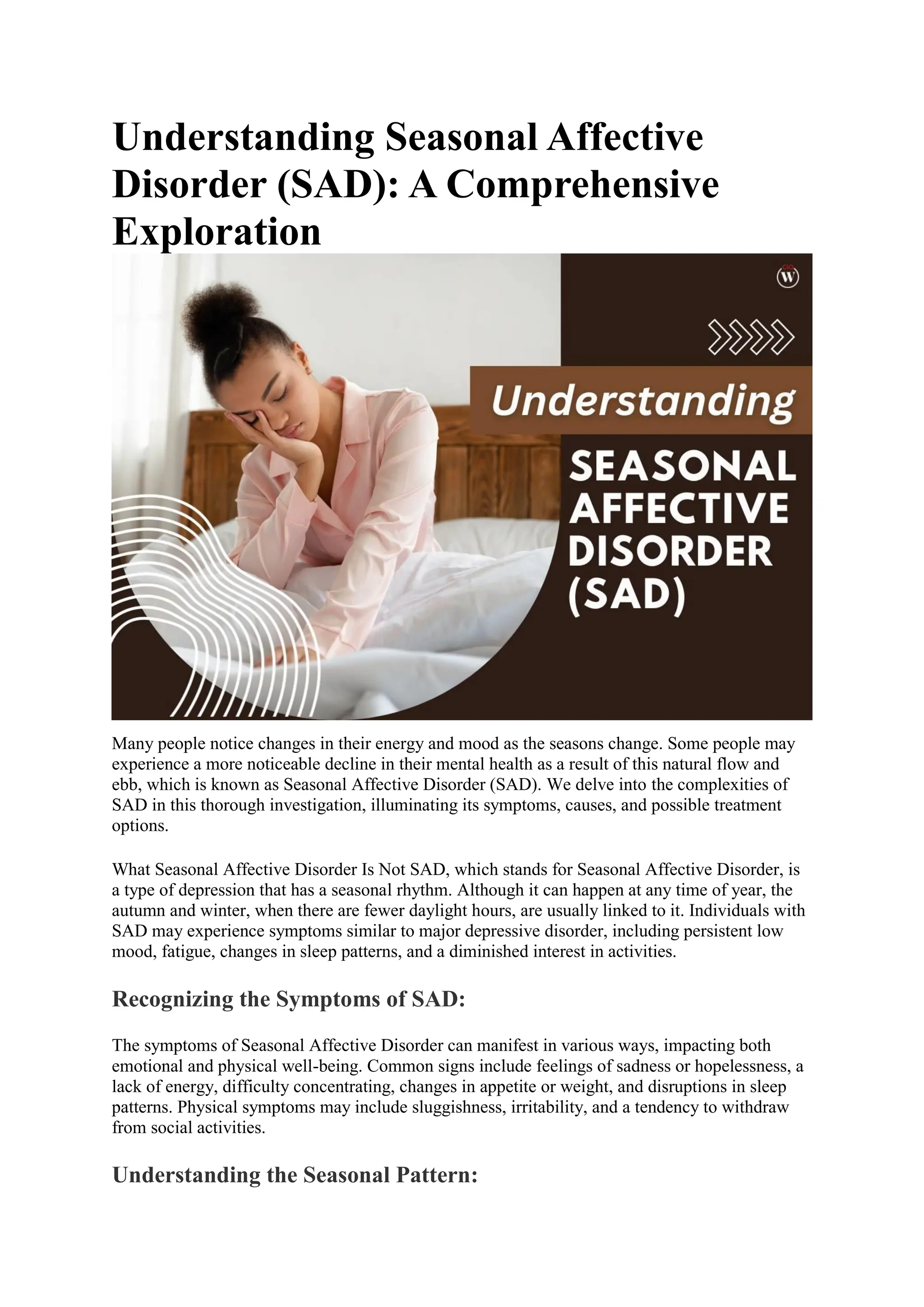 Understanding Seasonal Affective Disorder (SAD): A Comprehensive ...