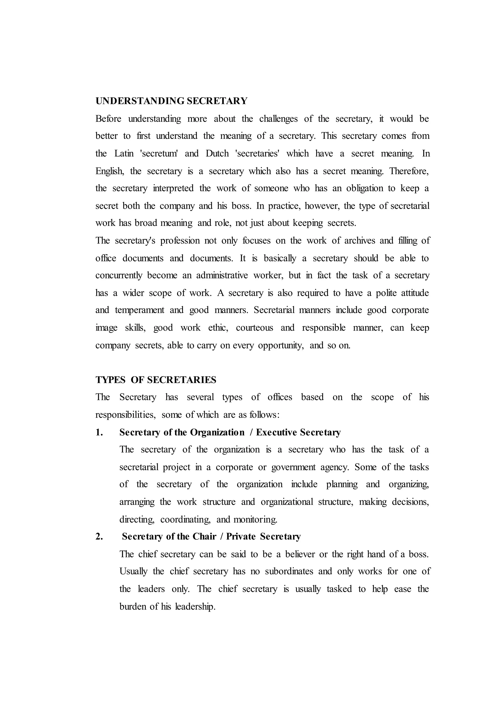 Understanding secretary | DOCX