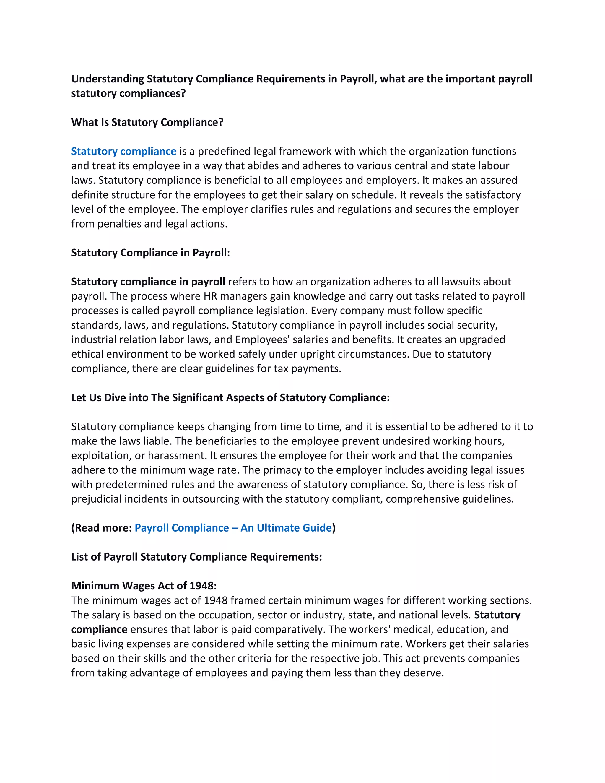 Understanding Statutory Compliance Requirements in Payroll what are the ...