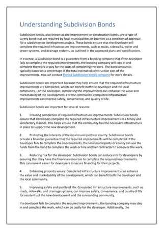 Understanding Subdivision Bonds | PDF | Business | Business and Finance