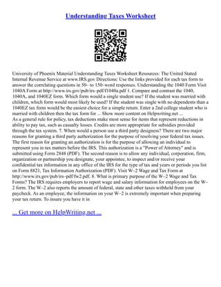 Understanding Taxes Worksheet | PDF