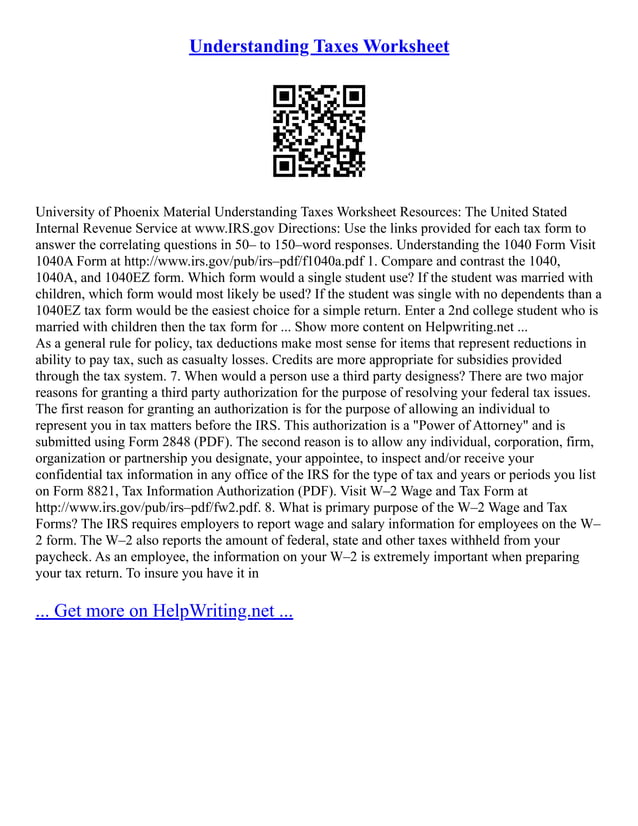 Understanding Taxes Worksheet | PDF | Government Support and Welfare ...