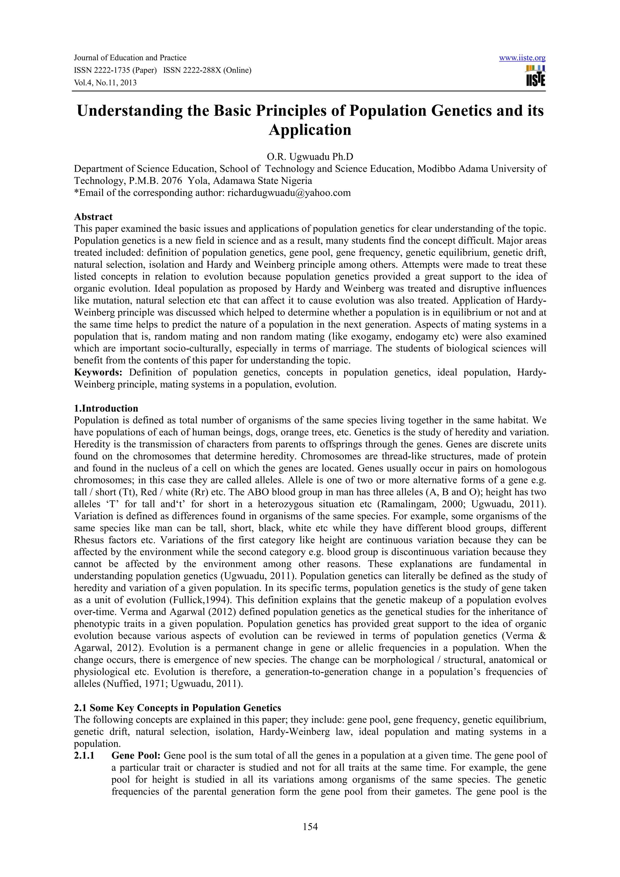 Understanding the basic principles of population genetics and its ...