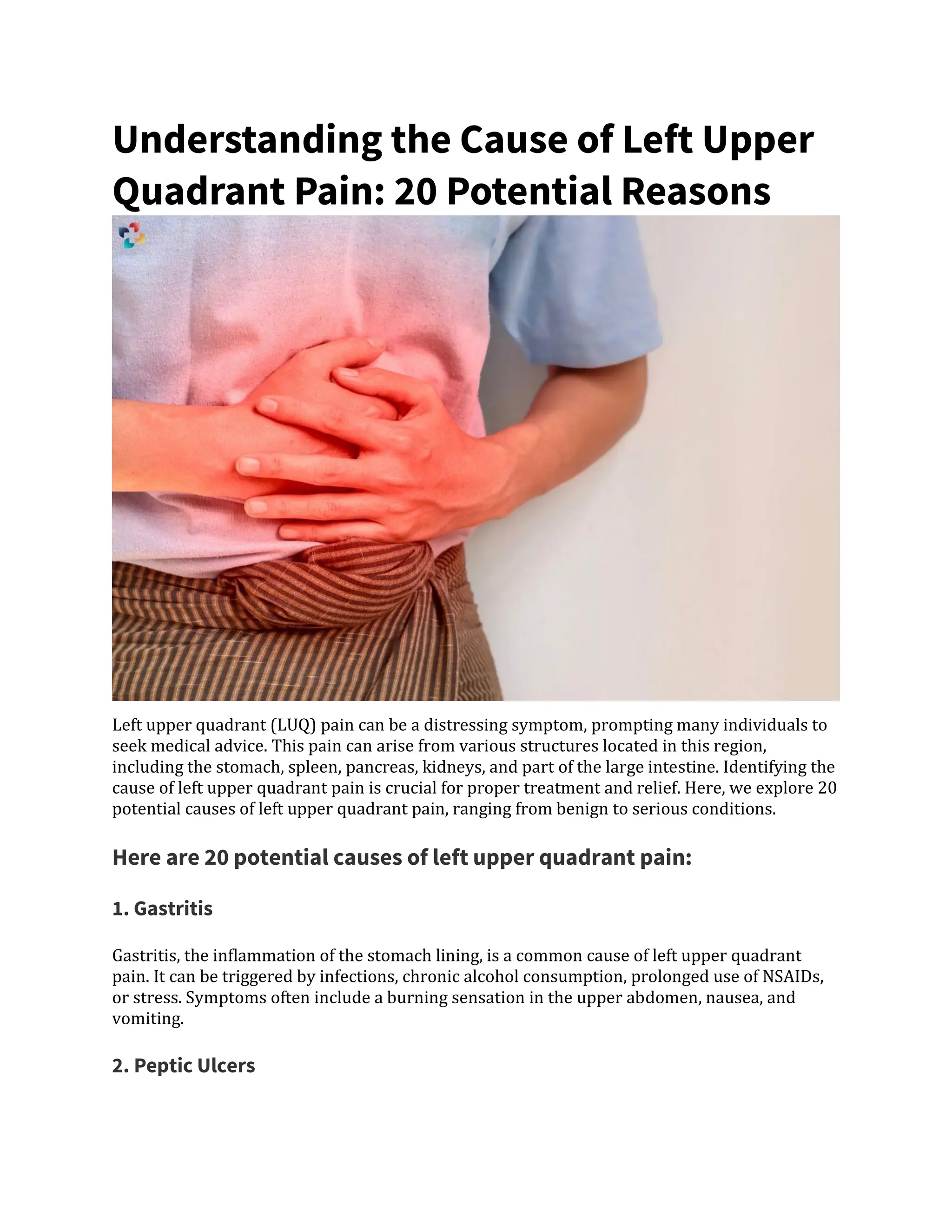 Cause of Left Upper Quadrant Pain: 20 Potential Reasons | The ...