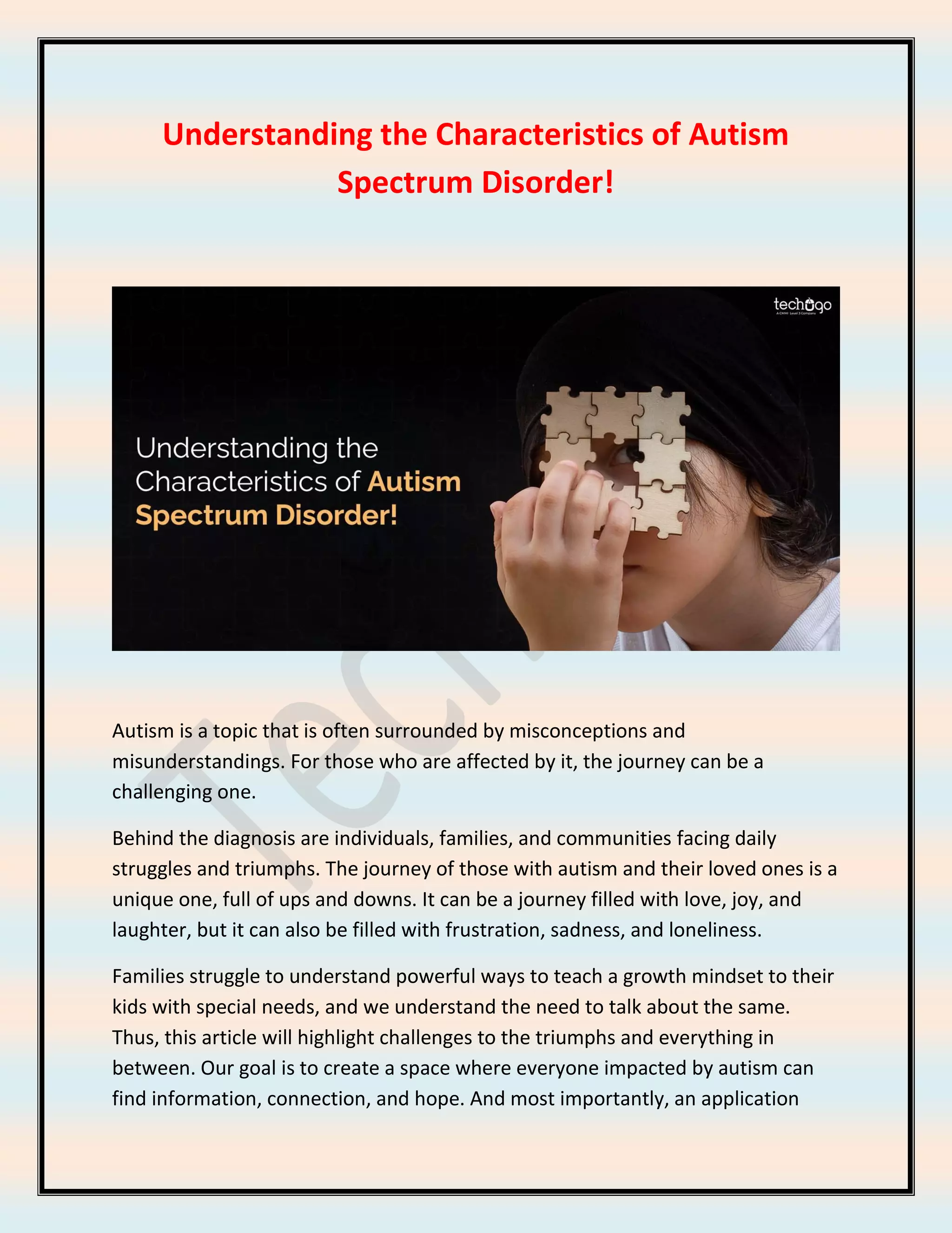 Understanding the Characteristics of Autism Spectrum Disorder. | PDF