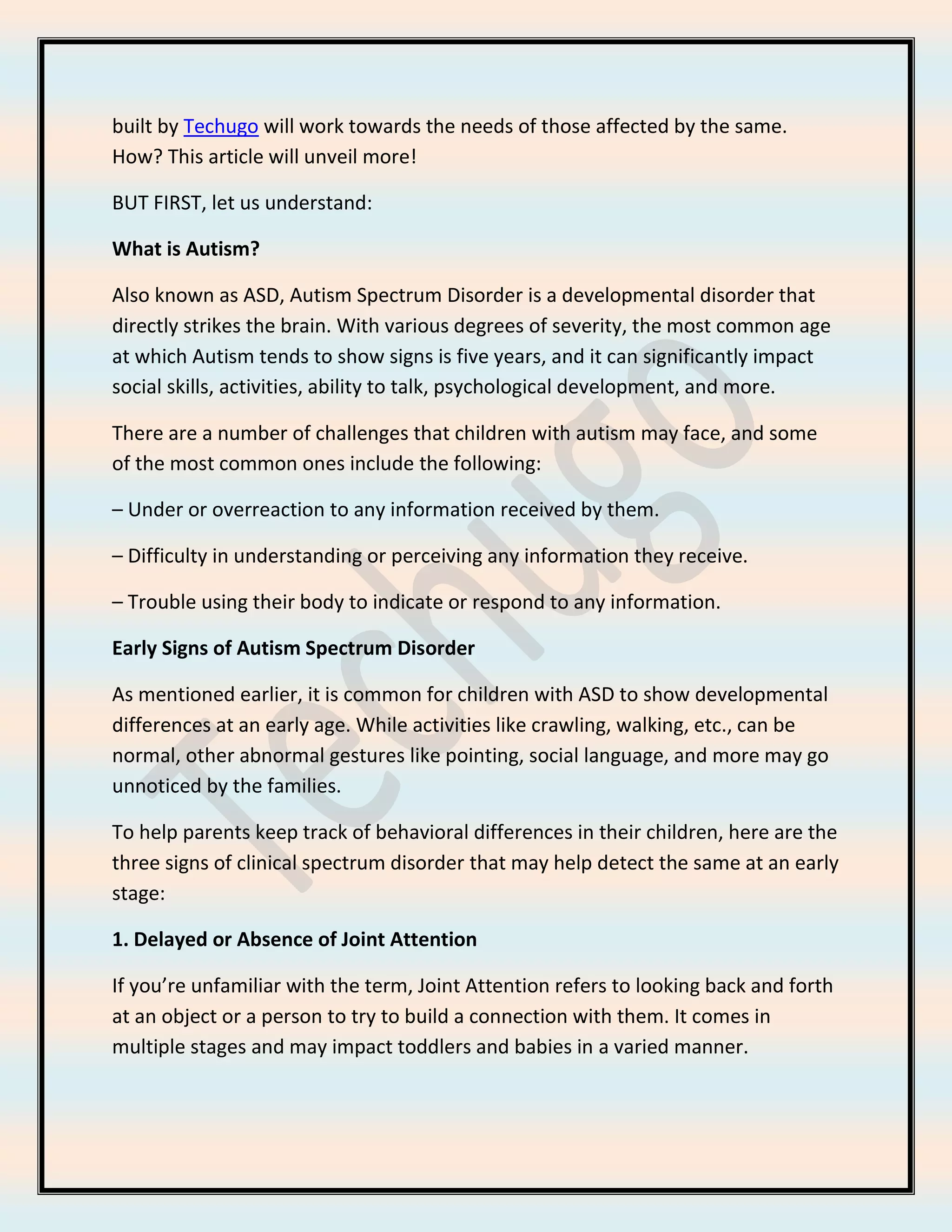 Understanding the Characteristics of Autism Spectrum Disorder. | PDF