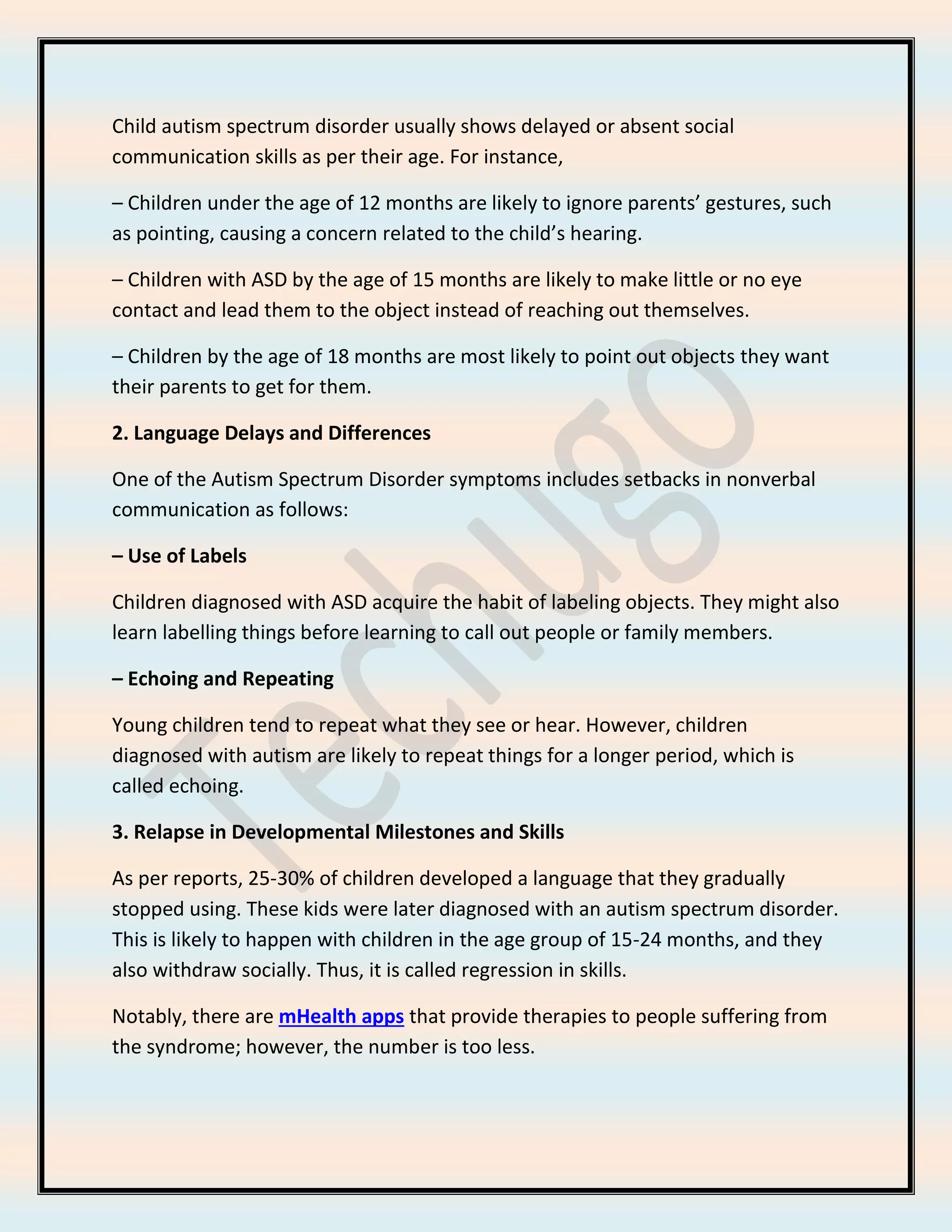 Understanding the Characteristics of Autism Spectrum Disorder. | PDF