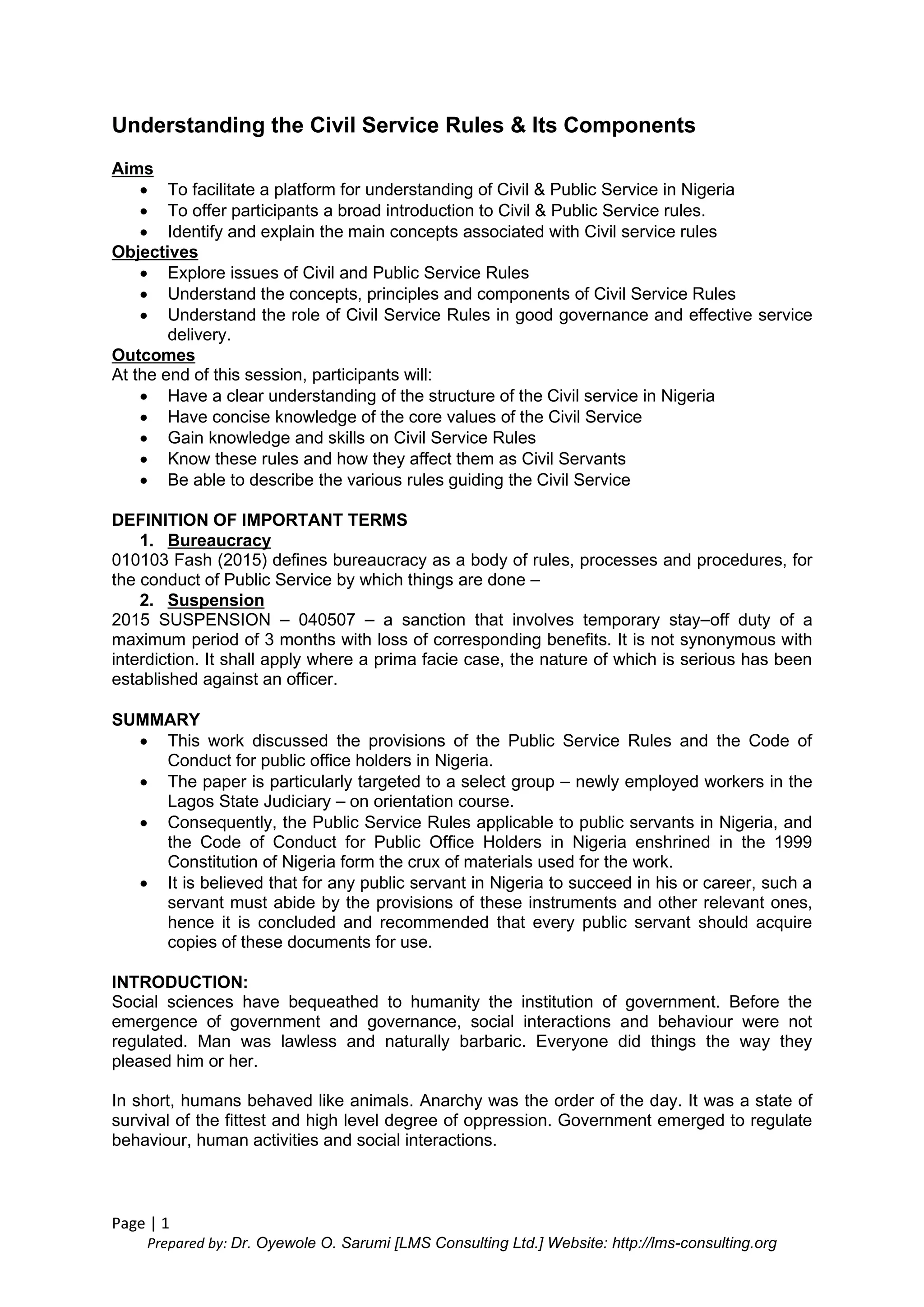 Understanding the civil service rules & its components | PDF