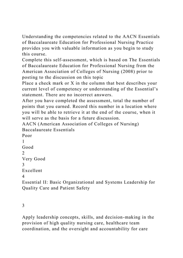 Understanding the competencies related to the AACN Essentials of B.docx