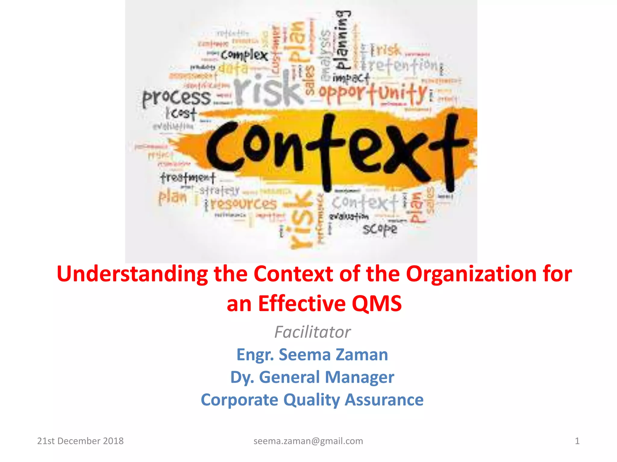 Understanding the Context - ISO9001:2015 | PPSX